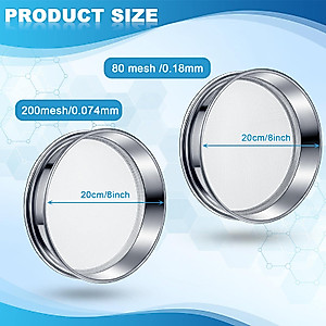 Youyole 2 Pcs 304 Stainless Steel Mesh Sieve, 200 Mesh (0.074 Mm) and 80 Mesh (0.18 Mm) Lab Test Sieves, 8 x 2 Inch Aperture Test Sieve Standard Economy Sieve for Industrial Laboratory Home Farm