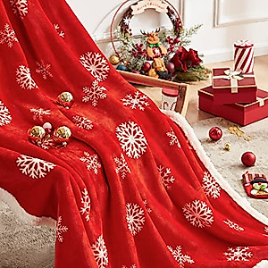 Touchat Red Sherpa Christmas Throw Blanket, Fuzzy Fluffy Soft Cozy Blanket, Fleece Flannel Plush Microfiber Blanket for Couch Bed Sofa (50" X 60",Snowflake)