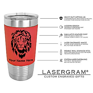LaserGram 20oz Vacuum Insulated Tumbler Mug, Golf Ball, Personalized Engraving Included (Faux Leather, Red)