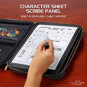ENHANCE DnD Binder - Collector's Edition RPG Organizer Case with Built-in Character Sheet Holder and Erasable Scribe Panel, Dice Rolling Area, Removable Pen Pouch, Miniature Foam Tray (Dragon Black)