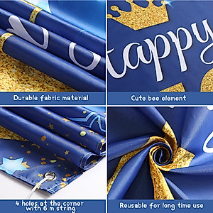 1/2 Birthday Decoration Backdrop Blue and Gold Half Birthday Banner 6 Months Happy Birthday Background Half Birthday Party Supplies Photo Booth Props for Photography (3.6 x 6 Feet)