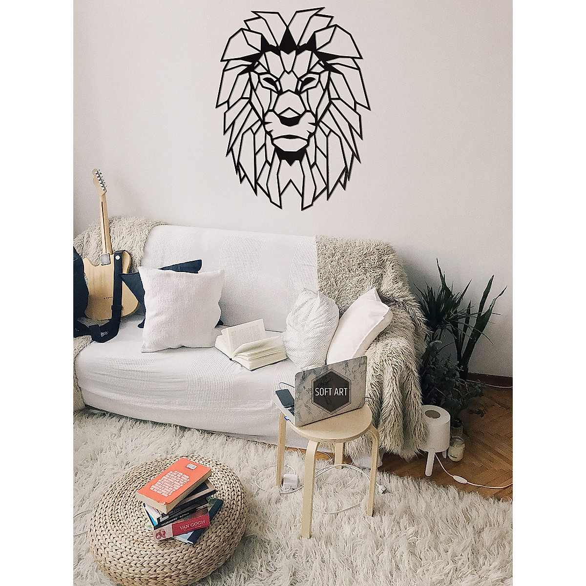SOFT ART HOME Modern Wall Art Lion Head, Geometric Metal Wall Decor Size 20”Hx16”W for Home, Office and Living Room, Africa Themed House Warming Gift