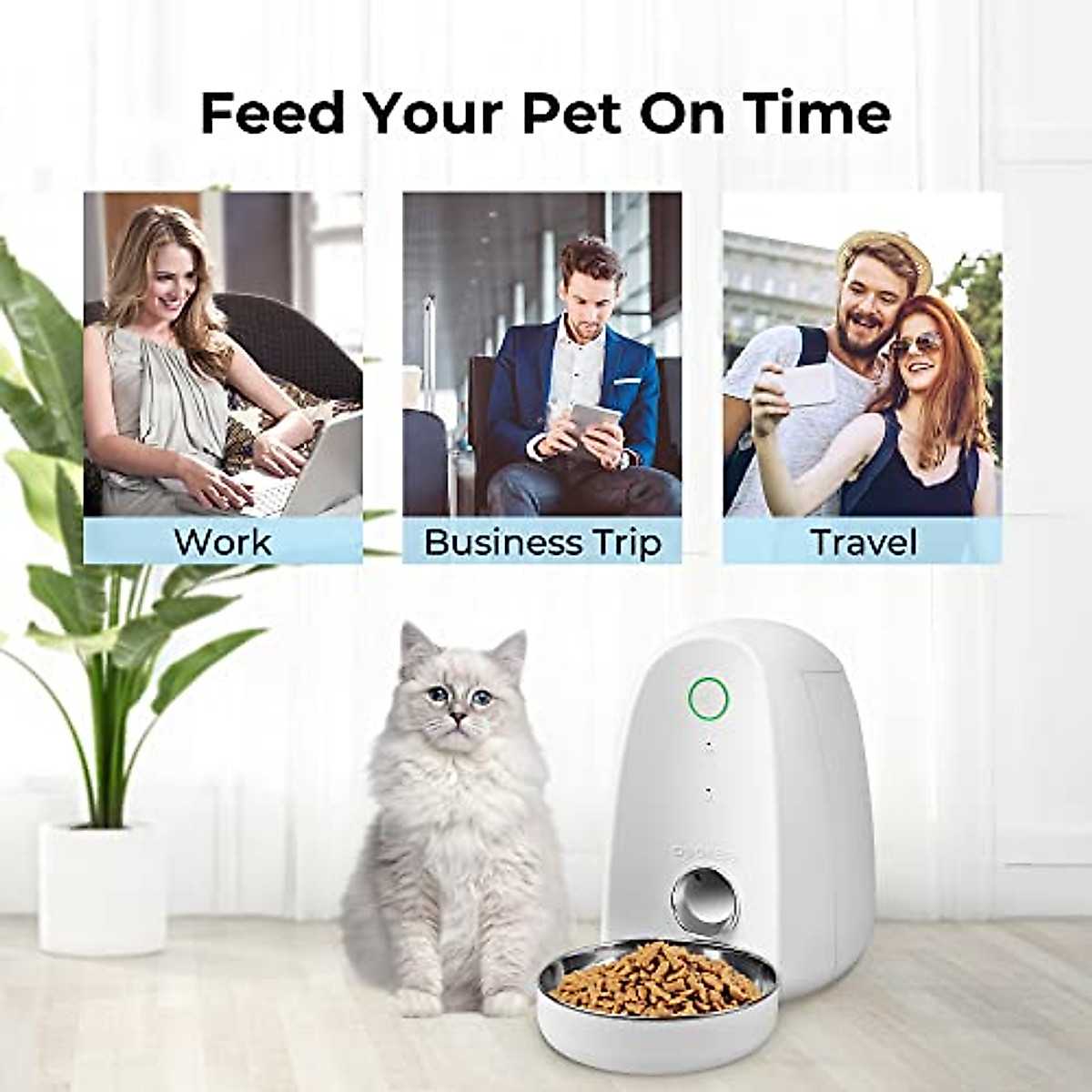 DOGNESS App Wi-Fi Control Automatic Cat Feeders, Dry Food Dispenser for Small Cat Dog Pet, Timed Cat Feeder, Microchip Pet Feeder Up to 15 Portion 6 Meals Per Day, 10s Voice Recorder, White