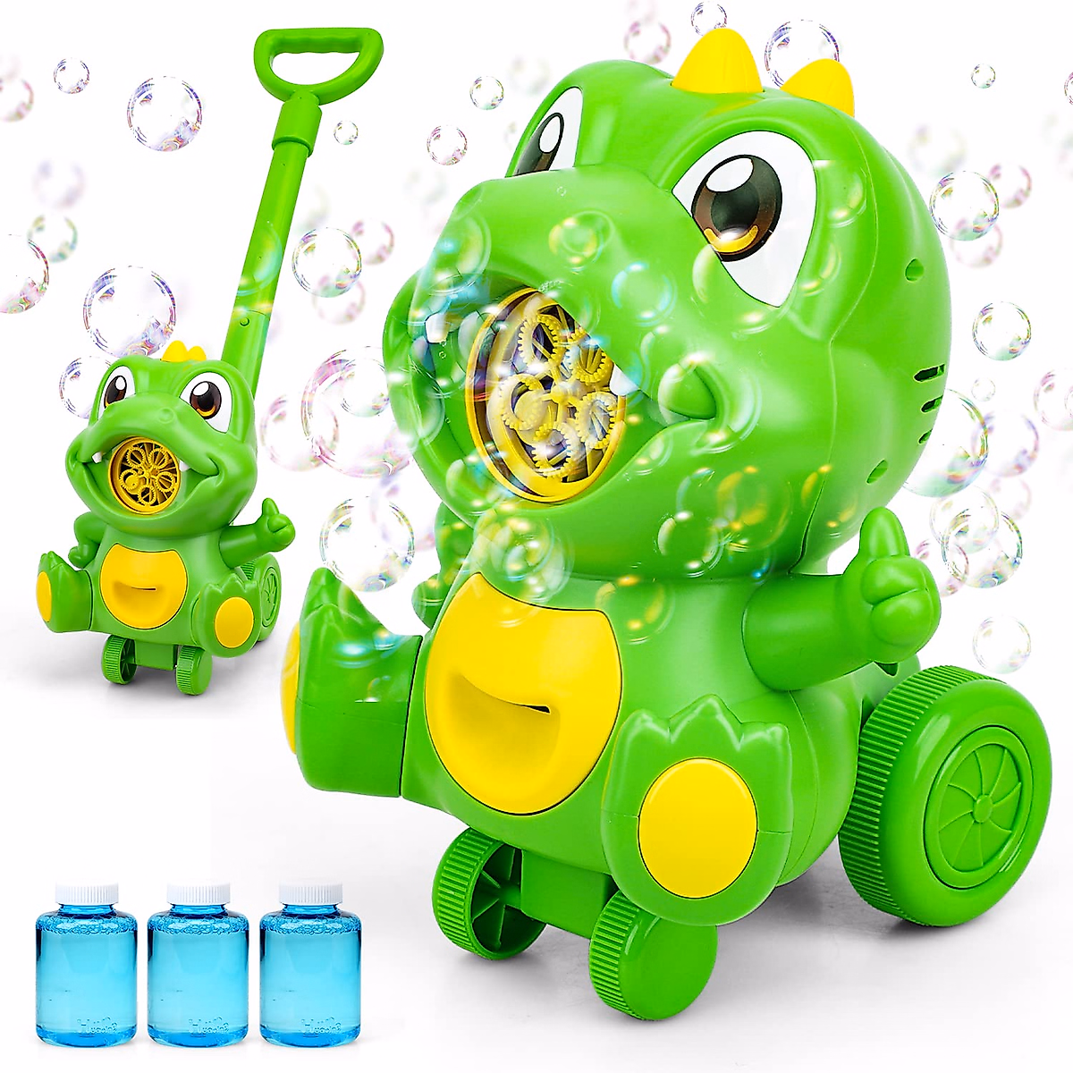 TOY Life Dinosaur Bubble Lawn Mower for Toddler with 3 Bubble Solutions, Bubble Mower for Toddlers, Kids Toy Lawn Mower, Leaf Blower Bubble Machine for Kids, Bubble Lawnmower, Outdoor Toddler Toys