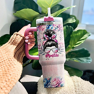 99WHALE To Rose Handle Parade For Steel Flower Mommy Eleven Momma Mama Funny, Mom Gifts, Mom Life Messy Bun Floral Nutrition Facts, Tumbler 40 Oz With Handle Lid And Straw