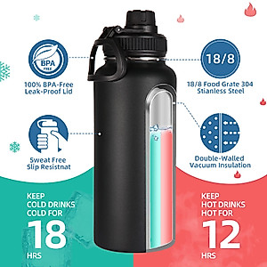 Volhoply 32oz Insulated Water Bottles Bulk 8 Pack with Straw Lid & Spout Lid,Stainless Steel Sports Water Bottle,Double Wall Vacuum Thermos,Leakproof Wide Mouth Metal Flask for Hiking,Camping(Black,8)