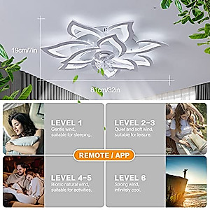 Ceiling Fan with Light,Modern Indoor Flush Mount Ceiling Fan with Dimmable LED Light and Remote Control 3 Color Temperatures 6 Gear Wind Speed for Kids Room Bedroom 100W 32in7in
