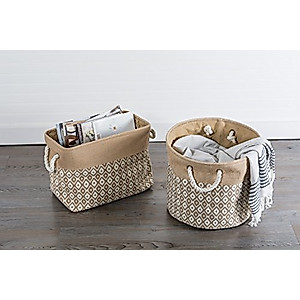 DII Collapsible Burlap Ikat Storage Bin, Large Rectangle, 17.5x12x15, Brown