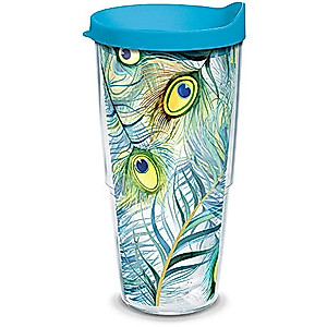 Tervis Peacock Tumbler with Wrap and Turquoise Lid 24oz, Clear