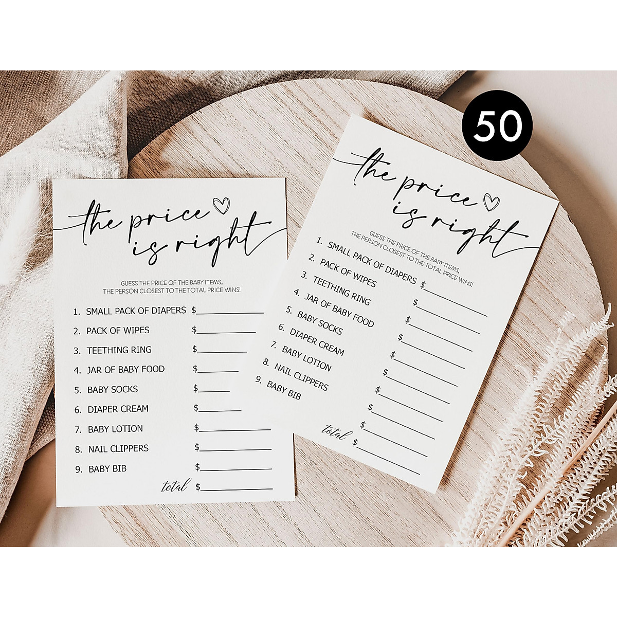 All Ewired Up 50 Baby Shower Price is Right (50-Cards) Fun Baby Shower Game Activity, Gender Neutral Boy or Girl, Minimalist Script