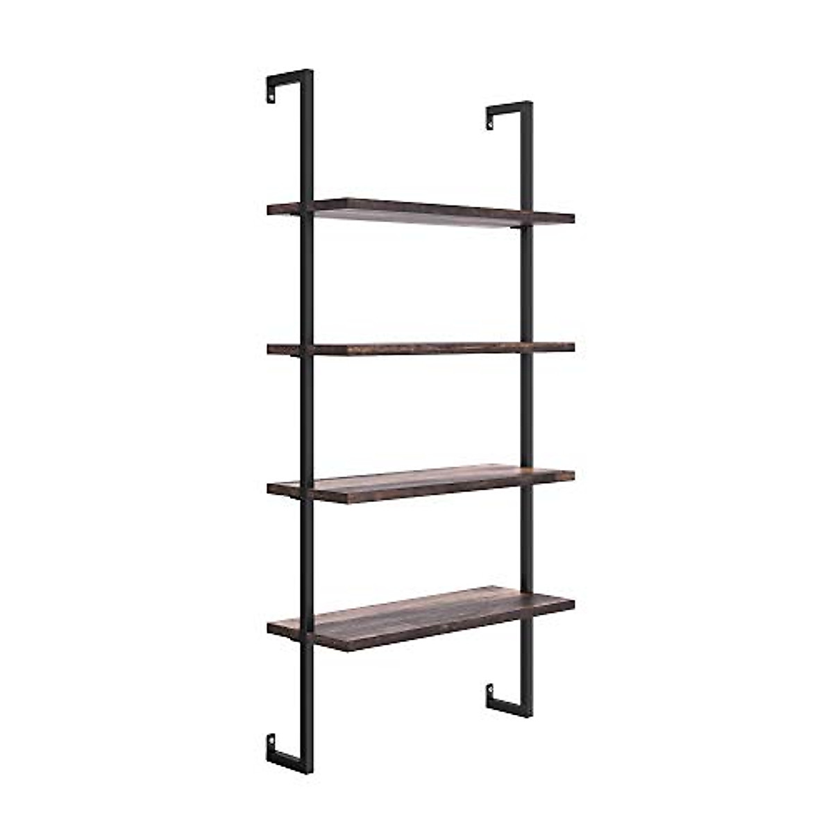 Nathan James Theo 4-Shelf Bookcase, Floating Wall Mount Shelves with Natural Wood and Industrial Pipe Metal Frame, Nutmeg/Black