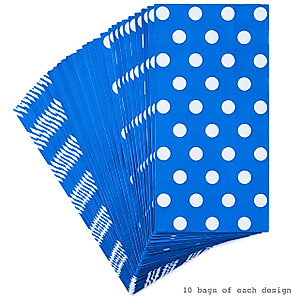 Hallmark Blue Party Favor and Wrapped Treat Bags, Assorted Designs (30 Ct., 10 Each of Chevron, White Dots, Solid) for Birthdays, Baby Showers, School Lunches, Hanukkah, Care Packages, May Day