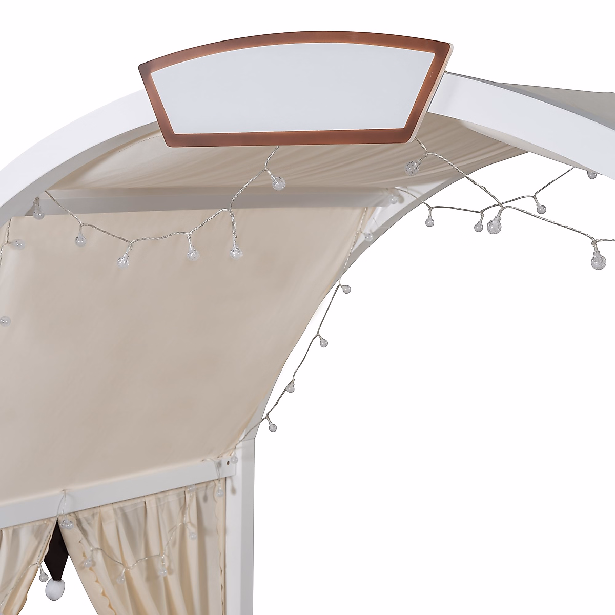 VilroCaz Multi-Functional Twin Size Daybed with 2 Drawers and Arched Roof Canopy, Solid Wood House Bed with Fabrics Curtain and Light Strip for Kids Teens Boys Girls, Sturdy Slat Support (White-Arch)