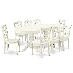 EAST WEST FURNITURE 9 Pc Dining Room Set For 8 Dining Table With Leaf And 8 Wood Seat Kitchen Dining Chairs