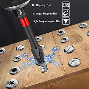 SuSuMu Impact Ready Magnetic Screwdriver Bits Set Stronger Magnet Screw Drill Bit 15PCS Anti Slip Torx Square Slotted Hex Head Phillips 2 Inch Long Drill Tips for Impact Driver Cordless Drill