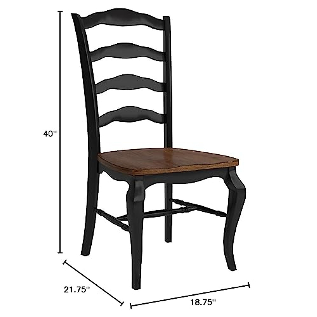 Home Styles French Countryside Oak and Black Pair of Dining Chairs with Distressed Oak Contoured Seat, Rubbed Black Finish, and French Leg Design