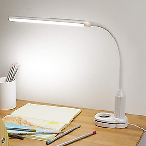 PSIVEN LED Desk Lamp, Clamp on Desk Light, Eye-Caring Gooseneck Clip on Light, 3 Color Modes, Stepless Dimming - Highly Adjustable Clamp Task Lamp/Table Lamp for Reading, Sewing, Drafting, Office