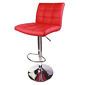 koonlert14 Contemporary Bar Stools Hight Adjustable Seat Hydraulic 360 Degree Swivel Sturdy Steel Frame Quadrate cushion Seat Dining Chair Bar Pub Stool Home Office Furniture - Set of 4 Red #1935rd