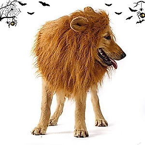 Dog Lion Mane Wig-Light Brown Adjustable Comfortable Funny Wig with Ears for Dog Costume Pet Fancy Hair Clothes Dress for Halloween and Christmas Party