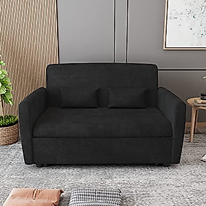 AVZEAR Sofa Bed, 3 in 1 Convertible Sleeper Sofa Bed 55.2" Velvet Loveseat Sofa Modern Pull Out Sofa Bed Lounge Chaise Armchair with Adjustable Backrest, 2 Lumbar Pillows, Black
