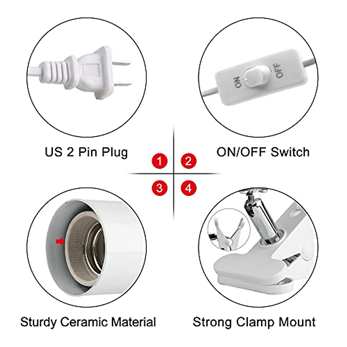 FIVEAGE Reptile Heat Lamp Fixture Turtle Aquarium Lamp Tortoise Light Heating Lamps Holder with 3 UVA UVB Turtle Light Sun Basking Spot Lamps for Reptiles,Amphibian(White)