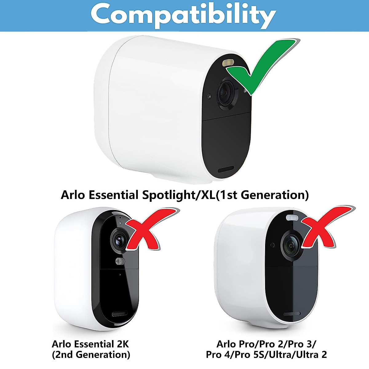 ALERTCAM 2Pack 30Ft/9m Power Adapter for Arlo Essential Spotlight/XL, Weatherproof Outdoor Power Cable Continuously Charging Your Arlo Essential Camera - White