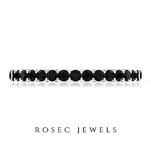 Real Black Spinel Stackable Eternity Ring, Aaa Quality, Anniversary/Wedding Band for Women, 14K White Gold, Size:US 8.00