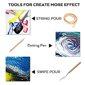 Nicpro 14 Colors 8.45oz Acrylic Pour Paint Supplies Kit, Large Volume Premixed High Flow Painting Bulk Set with Canvas, Wood Natural Slices, Pouring Oil, Tools Gloves, Strainer, Cups for Beginner DIY