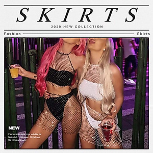 Earent Crystal Mesh Skirts Body Chain Belly Dance Hip Scarf Rhinestone Skirt Beach Costume Nightclub Body Jewelry for Women (Black)