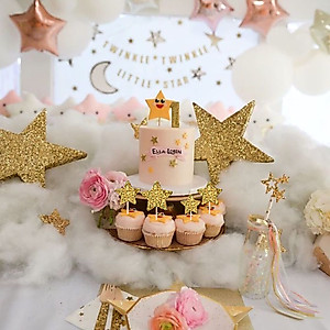 30 PCS Gold Little Star Cupcake Toppers Glitter Twinkle Star Cupcake Picks Baby Shower Cake Decorations for Wedding Engagement Bridal Shower Kids Birthday Party Supplies Mixed Size