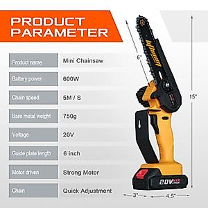 Mini Chainsaw 6-Inch with 2 Battery Mini Electric Chain Saws Cordless Handheld Portable Small Chainsaw for Wood Cutting