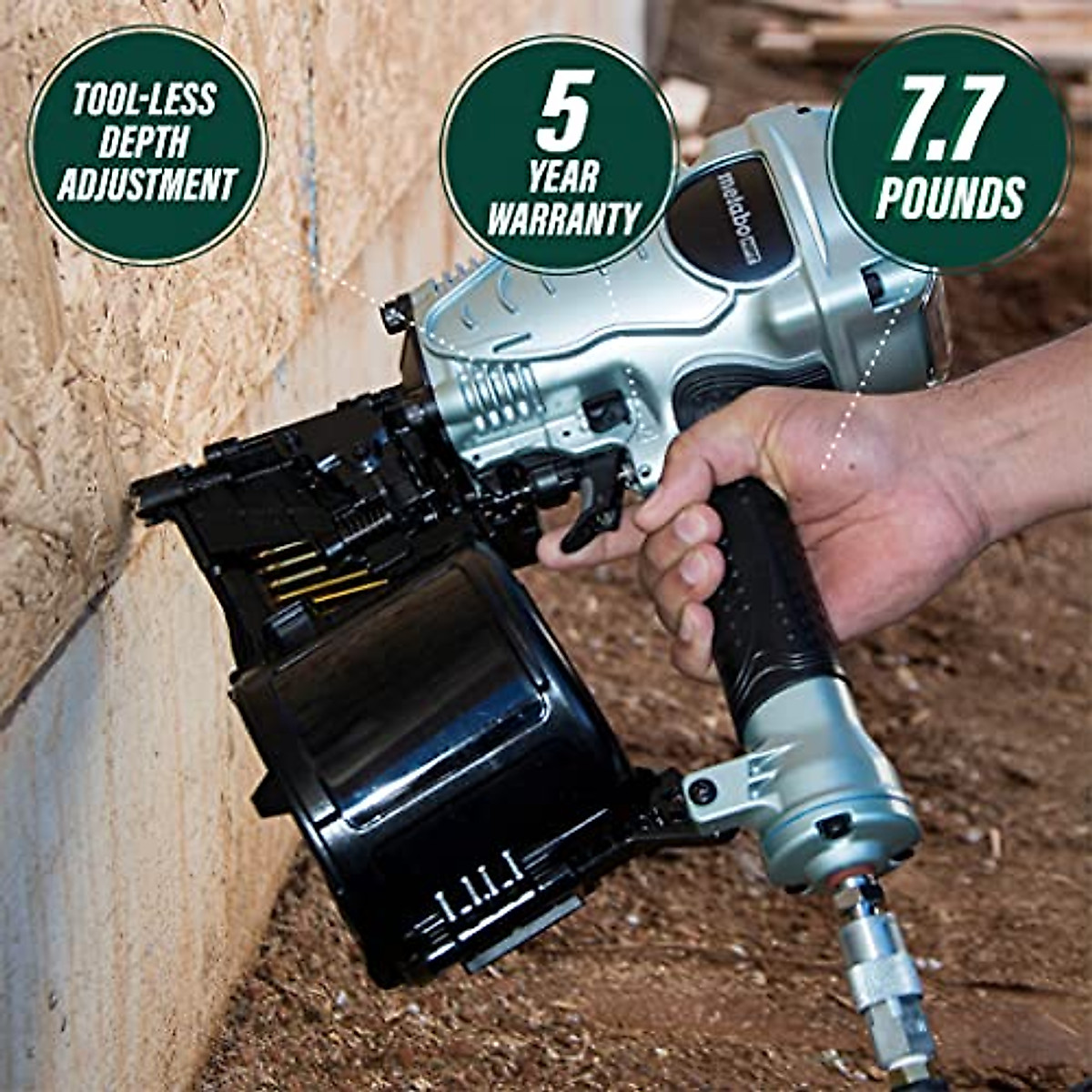 Metabo HPT Coil Framing Nailer | Pneumatic, 1-3/4-Inch up to 3-1/2-Inch | Wire Collated Coil Framing Nails | Tool-less Depth Adjustment | 5-Year Warranty | NV90AG(S)