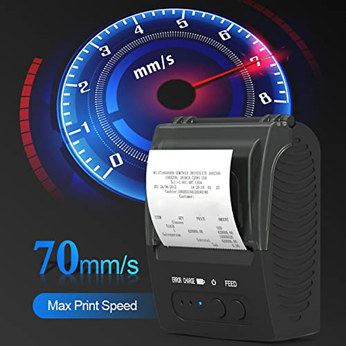 Qinlorgo Thermal Printer, Fast Thermal Receipt Printer 90mms 2000mAh Rechargeable 100240V Small Handy Paper Width 58mm for Restaurant (US Plug)