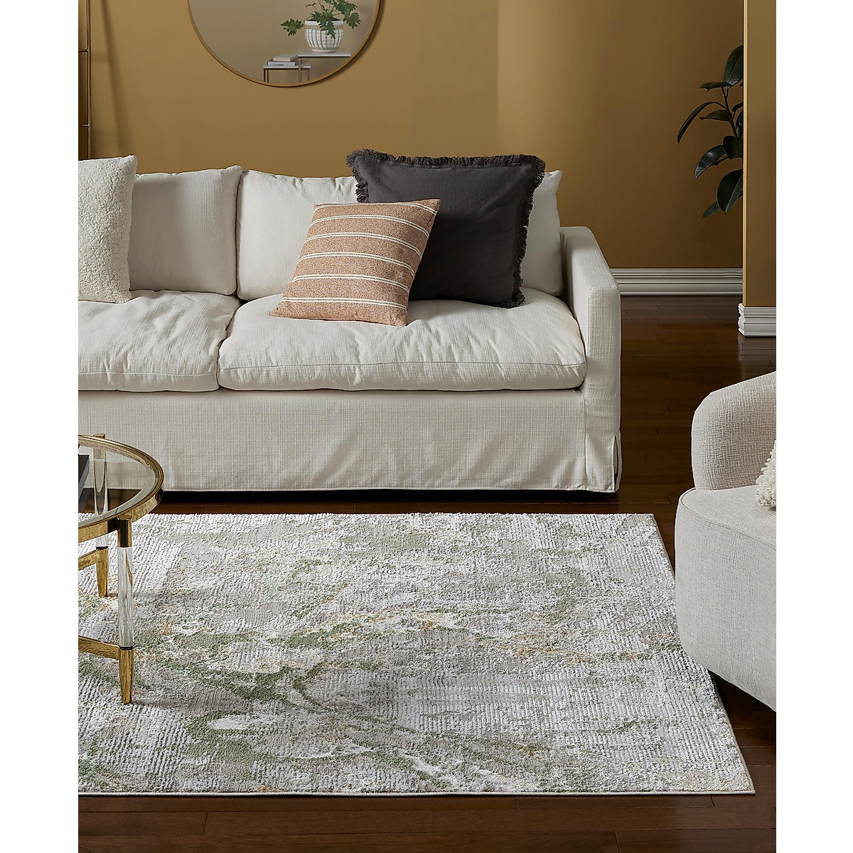 TOWN & COUNTRY LUXE Opaline Bold Marble Area Rug with Glam Metallic Ribbed Texture Pile, Sage Green, 7'10"x10'2"