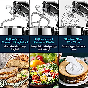 HOWORK 8.5QT Stand Mixer, 660W 6+P Speed Tilt-Head, Electric Kitchen Mixer With Dishwasher-Safe Dough Hook, Beater, Wire Whip & Pouring Shield (8.5 QT, Black)