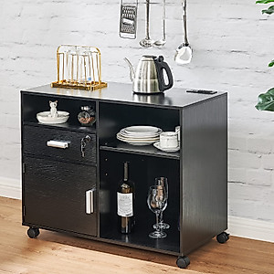 ANWBROAD Mobile File Cabinet with Charging Station & USB Ports, Rolling Printer Stand Filing Cabinets Lockable Storage Cabinet with Open Storage Shelves Drawers Home Office UBJG001H