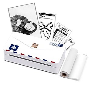 Memoqueen Mini Sticker Printer M04AS Portable Thermal Printer Wireless Bluetooth Printer for iPhone, Support 15/53/80/110mm Paper, Compatible with iOS & Android, Great for Memo, Notes, Photo, Journal