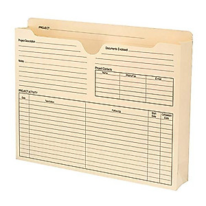 Smead Project File Jacket, Reinforced Straight-Cut Tab, Preprinted Front, Back and Tab, 2" Expansion, Letter Size, Manila, 50 per Box (75622) (Pack of 1)