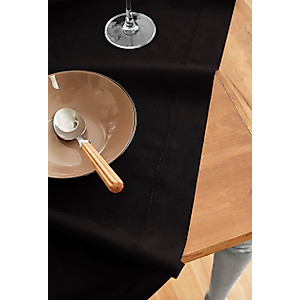 Solino Home Black Tablecloth – Cotton Linen Hemstitch Tablecloth 52 x 52 Inch – Machine Washable Square Table Throw for Summer