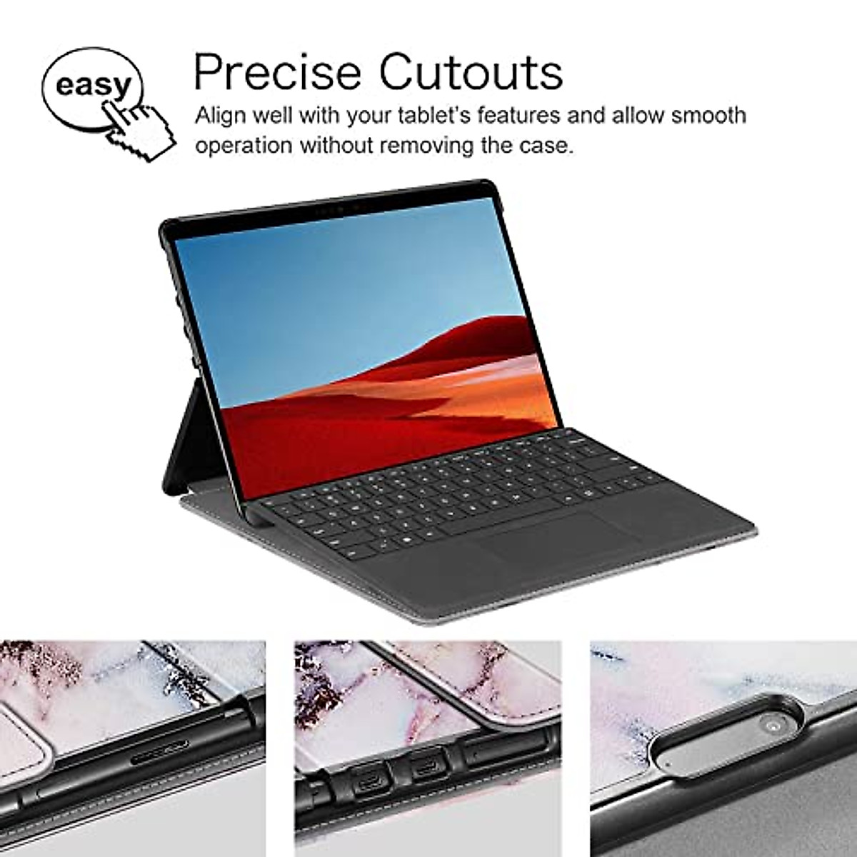 Fintie Case for Microsoft Surface Pro X (2021/2020/2019) - Hard Shell Slim Portfolio Cover Compatible with Type Cover Keyboard for 13 Inch New Surface Pro X (SQ1/SQ2), Marble Pink