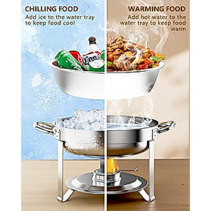 Halamine 2 Packs Round Chafing Dish Buffet Set 5 Quart Stainless Steel Chafer for Catering, Chafers and Buffet Warmers Sets w/Water Pan, Food Pan, Fuel Holder and Lid for Event Party Holiday