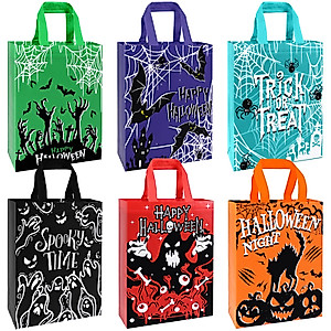 DULEFUN 6pcs Large Halloween Tote Gift Bags, Halloween Trick or Treat Bags with Handles Reusable Non-Woven Goodie Candy Bags for Gifts Wrapping Halloween Party Favor Supplies