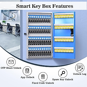 WeHere 96 Key Lock Box, Smart Key Cabinet OTP Share Half-Remote Unlock, Security Storage Lockbox Wall Mount, APP Bluetooth/Fixed Code Unlock Key Management for Car Dealership/Valet/Realtor