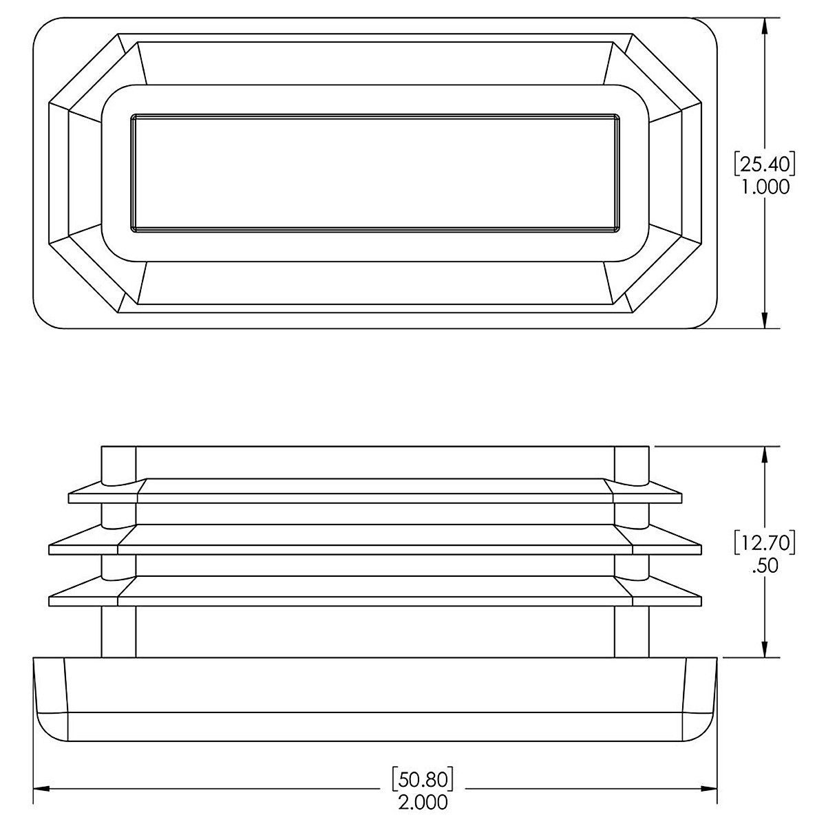 Caplugs 99395041 Plastic Plug for Rectangular Tubing. RER-1X2-10-14, PE-LD, Hole Width 1.000" Hole Length 2.000" Wall Thickness 10-14 Ga. (.134-.083)", Black (Pack of 40)