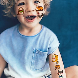 Ooopsiun Dog and Cat Temporary Tattoos for Kids,14 Sheets Cute Dog Cat Birthday Party Supplies Favors Fake Tattoos Art Craft for kids Boys Girls