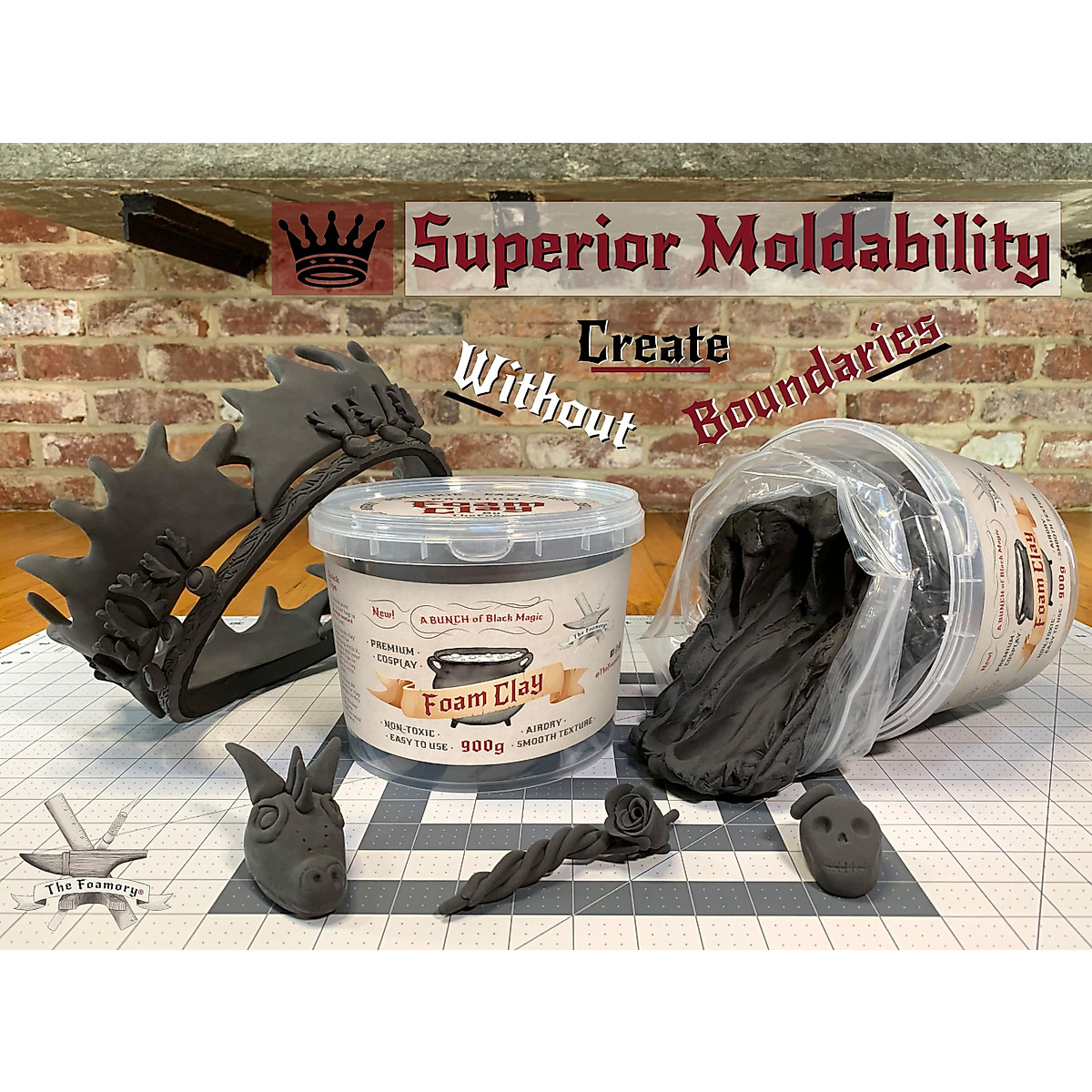 The Foamory Moldable Cosplay Foam Clay (300g Black) High Density Air Dry Clay, EVA Foam Sands Paints Easily, Non-Toxic Safe for Kids, Adults & Crafts