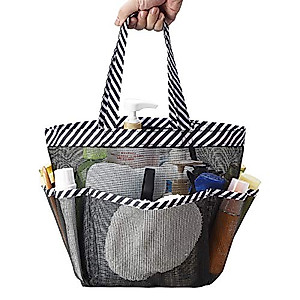 Zecval Mesh Shower Caddy Tote, Portable Shower Bag College Dorm Bathroom Caddy Organizer with 8 Storage Pockets Toiletry Bathroom Organizer, for College Dorm Room Essentials