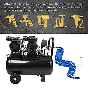 Master Elite Series 1/4" x 25' Polyurethane Recoil Air Hose with Bend Restrictors and 1/4" NPT Male Fitting Ends - Universal Aluminum Quick Coupler, I/M Industrial Plug - Attach Compressors, Air Tools