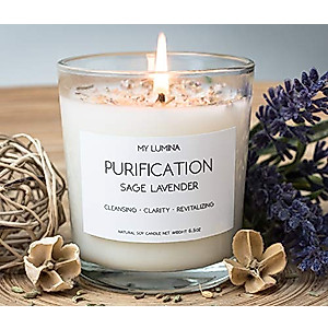 My Lumina Purification Sage Lavender Candle - Smudging Chakra Balancing Healing Candle Natural Soy Wax - White Sage Natural Scented Purifying Candle for Aromatherapy