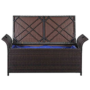 vidaXL Storage Bench w/Cushion 54.3" Poly Rattan Brown Chair Seat Furniture